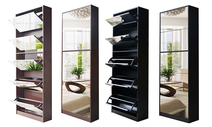 Mirror Shoe Cabinet Living Room Shoe Rack with 5 Drawers | Tech Nuggets